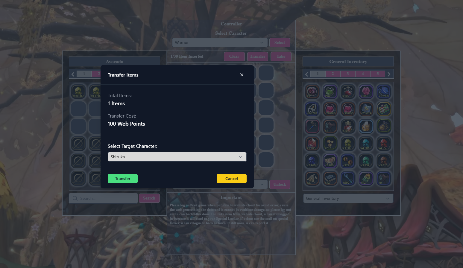 Web Storage Update: Transfer Item